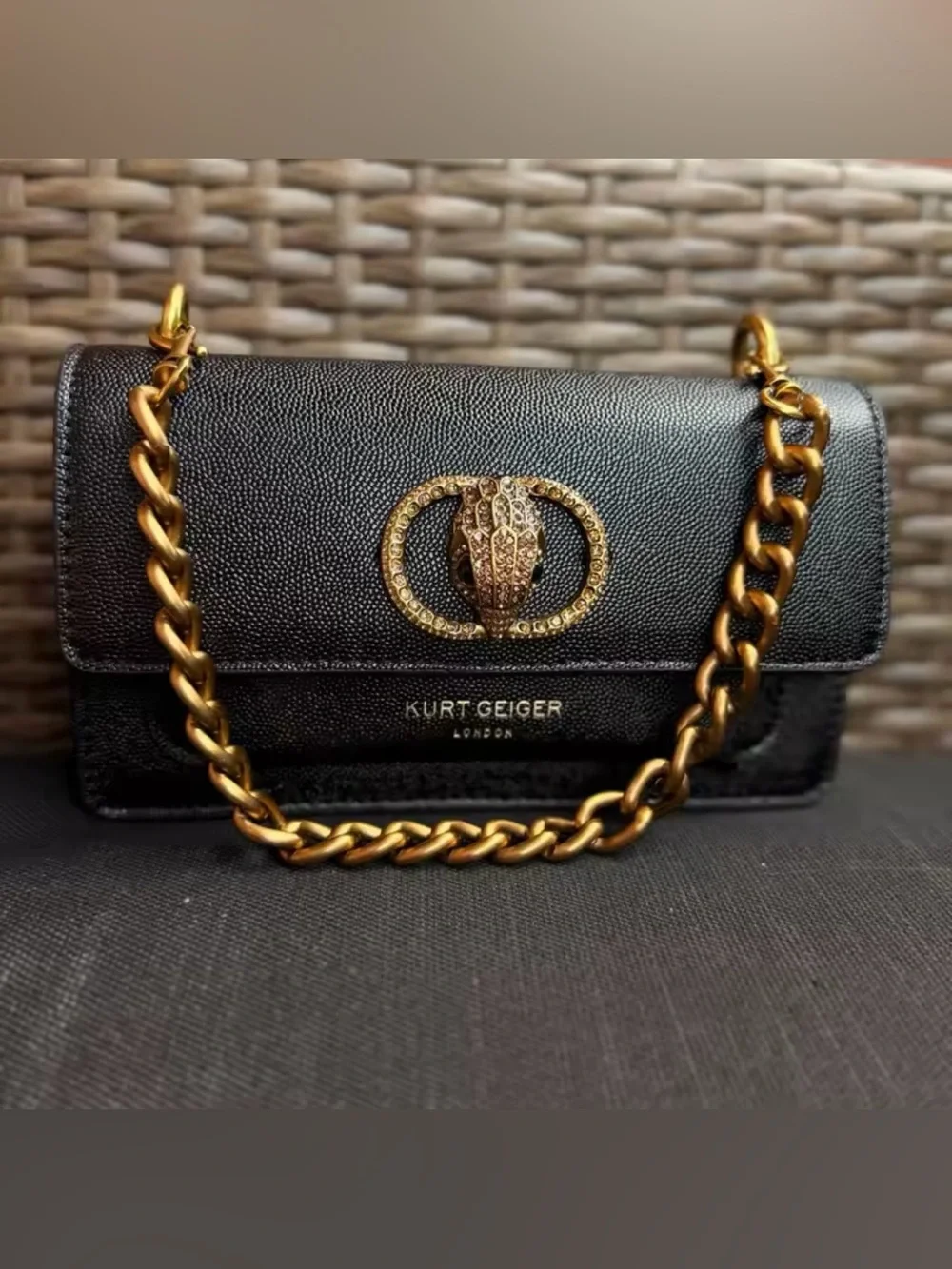 Nordstrom | Bags | Black Leather Crossbody With Gold Chain And Crystal ...
